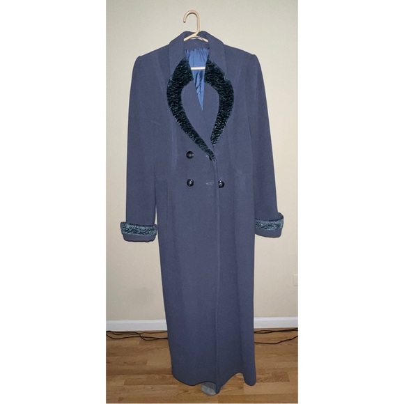 Jackets & Coats | Long Blue Wool Trench Coat With Pockets And Buttons ...